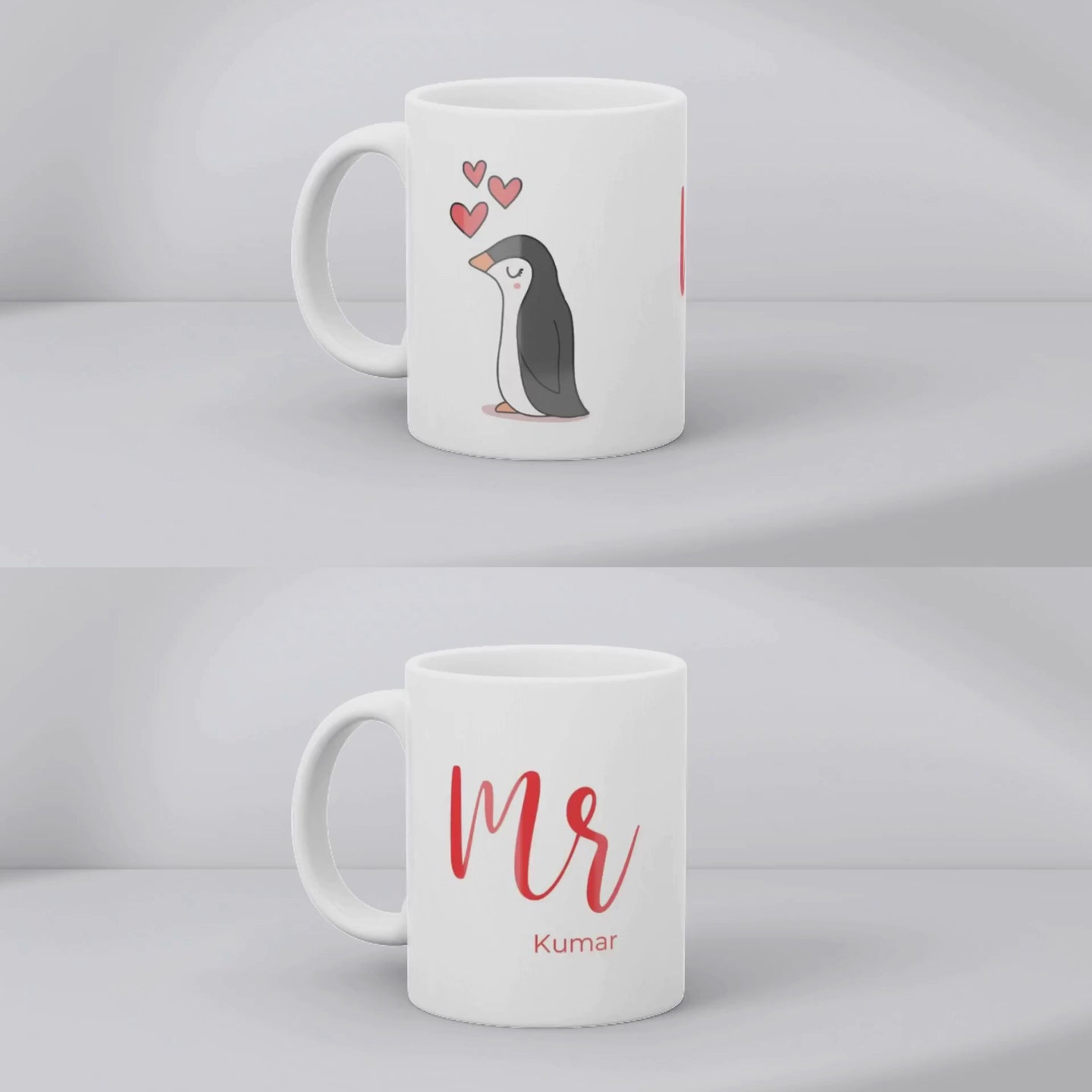 Personalized Mr & Mrs Couple Mug Set – Custom Name Printed Ceramic Mugs – Design and Doodles